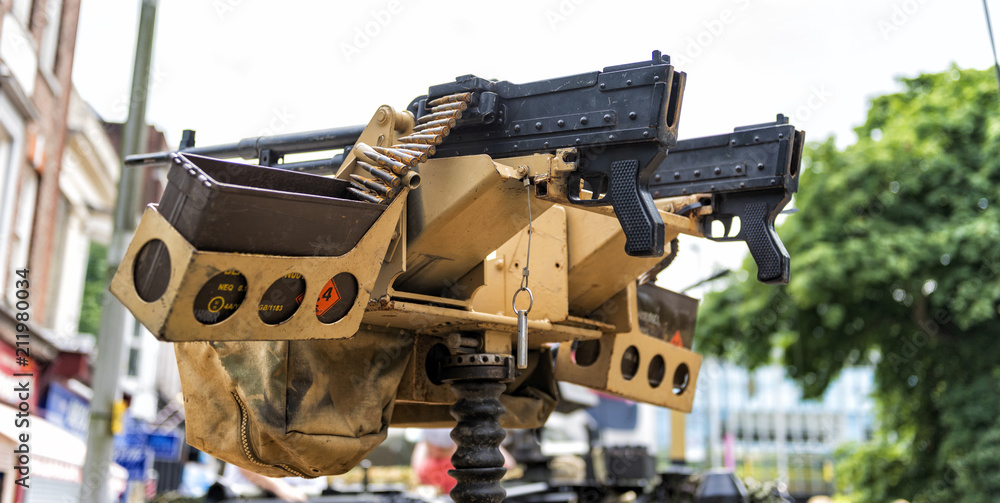 Twin Overhead Armored Personnel Carrier Machine Guns Stock Photo ...
