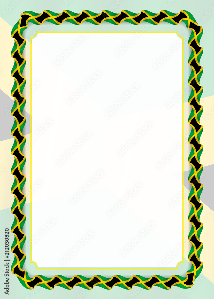 Frame and border of ribbon with Jamaica flag, template elements for ...
