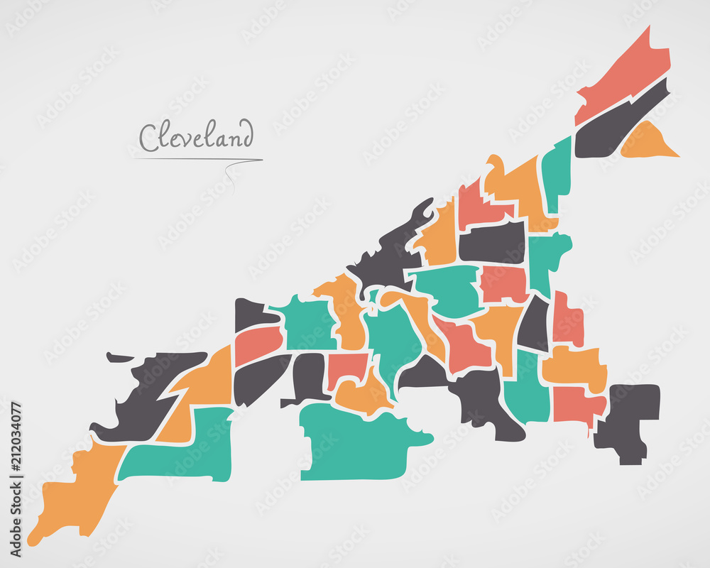 Cleveland Ohio Map with neighborhoods and modern round shapes Stock ...