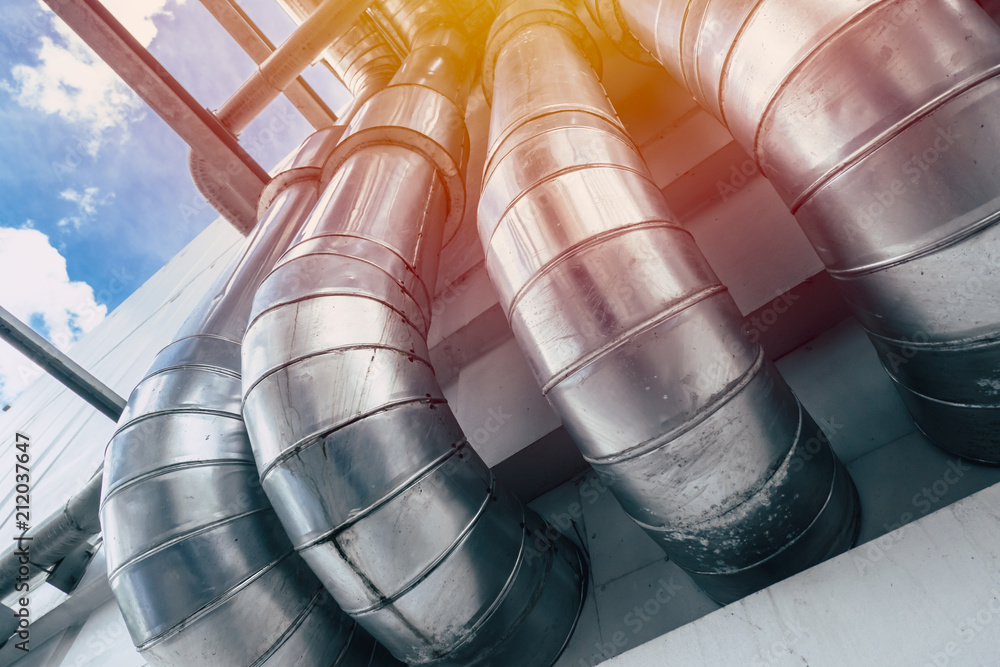 Industrial Pipe. Group of Factory Heat Pipe Water Chilling Air ...