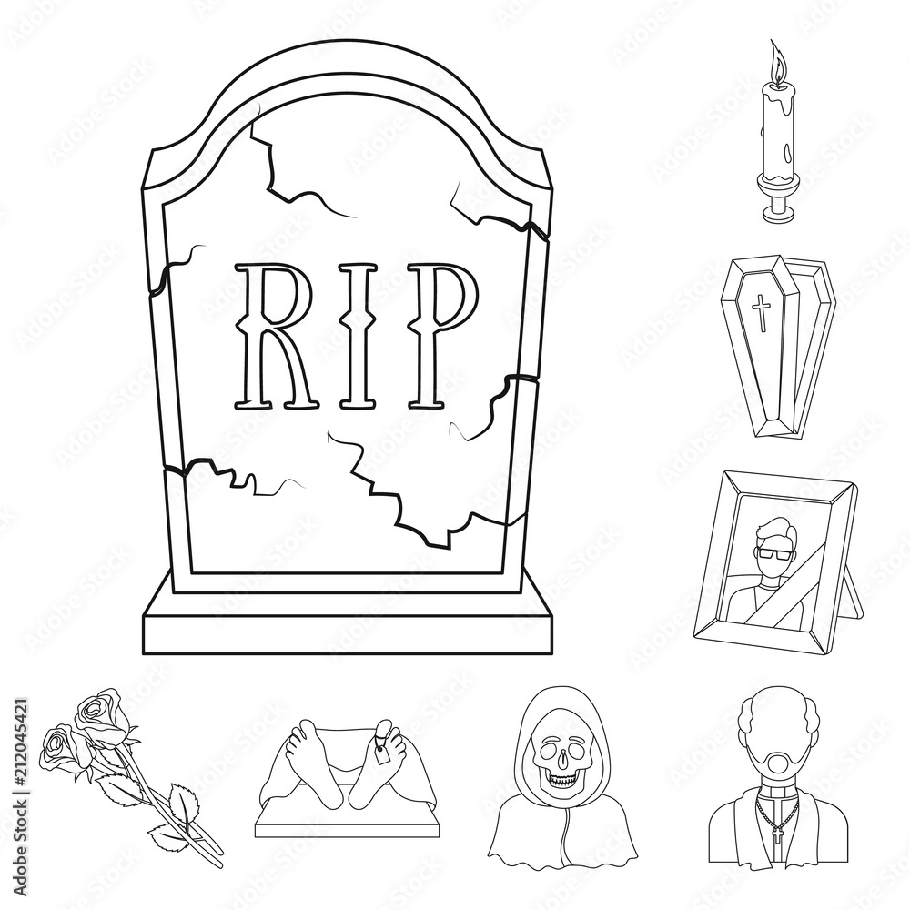 Funeral ceremony outline icons in set collection for design. Funerals ...