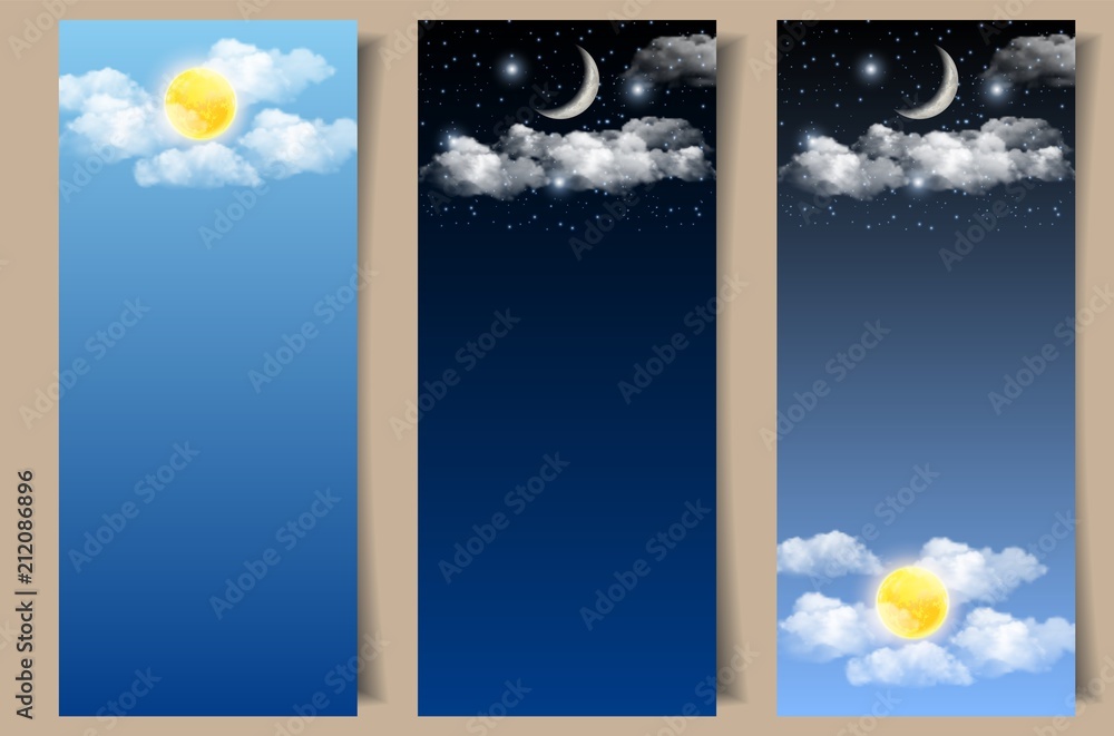 Vector set of day and night sky banners Stock Vector | Adobe Stock