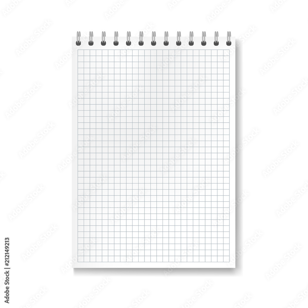 Realistic vector vertical math ruled notebook template. Copybook with ...
