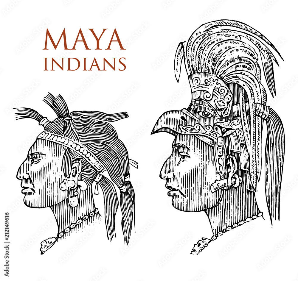 Maya Vintage style. Aztec culture. Portrait of a man, traditional ...