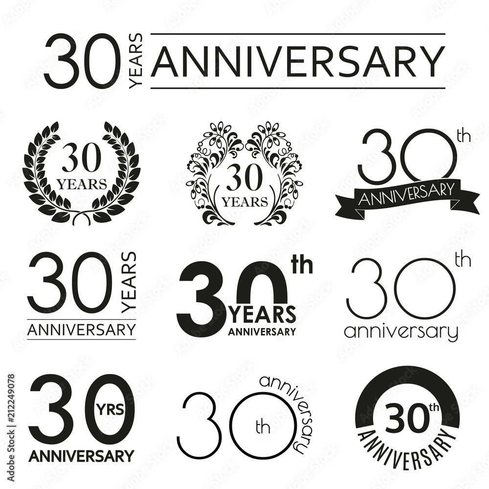 30 years anniversary icon set. 30th anniversary celebration logo ...
