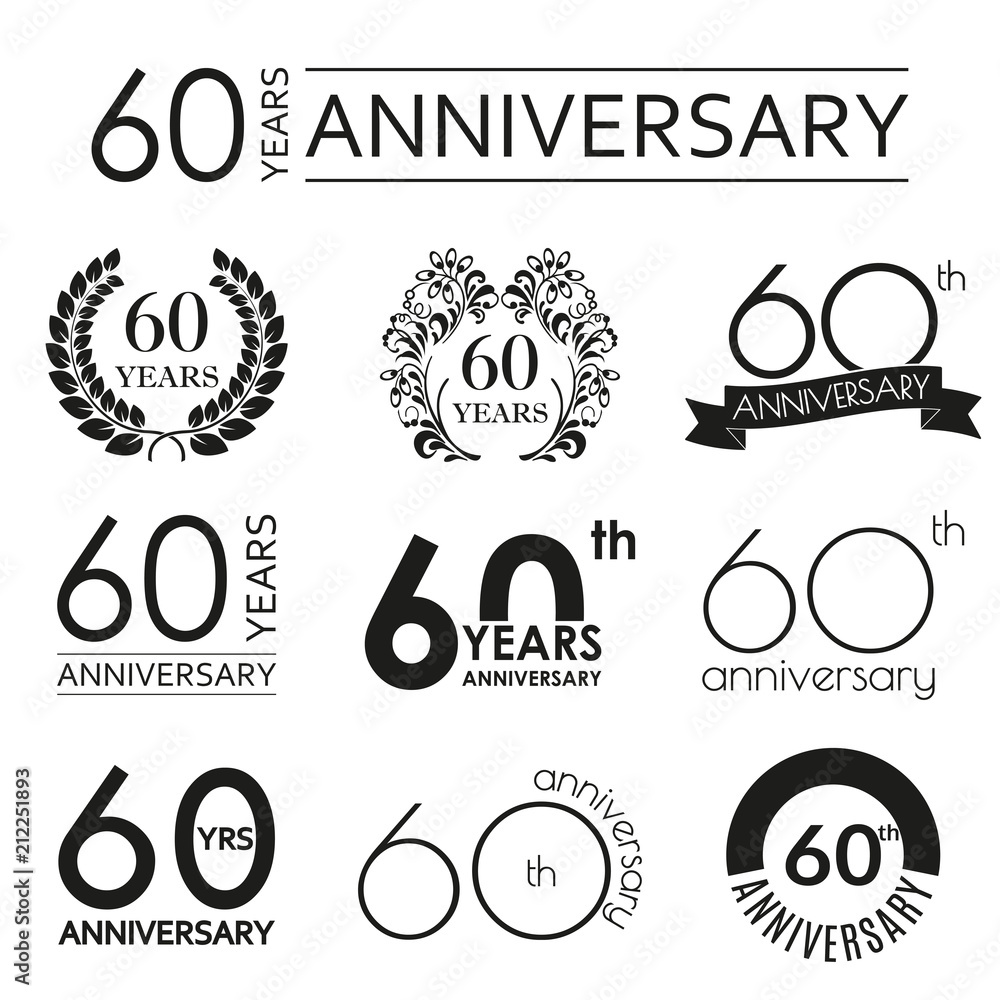 60 years anniversary icon set. 60th anniversary celebration logo ...