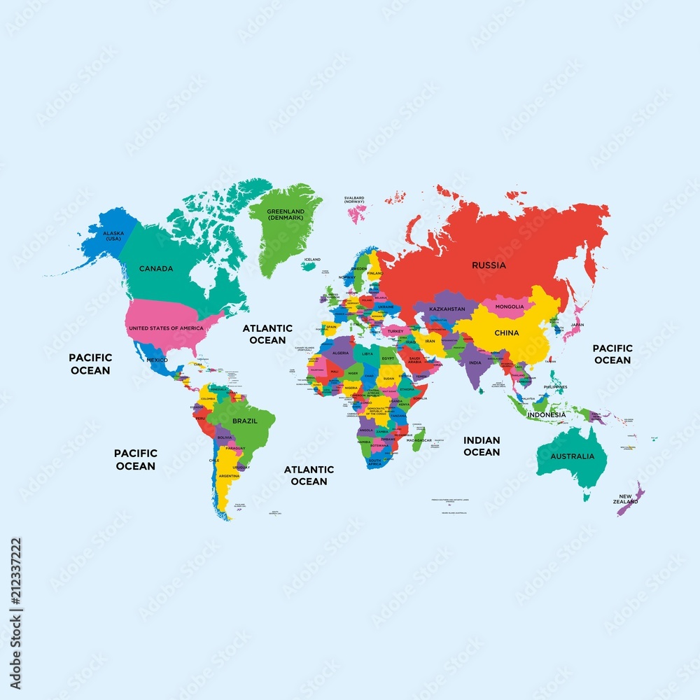 World Political Map With Countries 22,960 Colorful World Map With