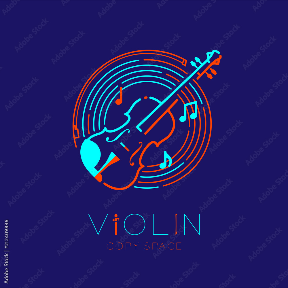 Violin, bow, music note with line staff circle shape logo icon outline ...