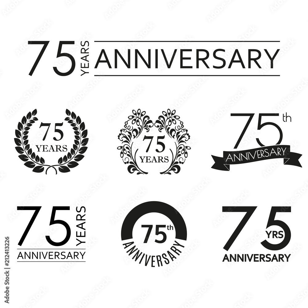 75 years anniversary icon set. 75th anniversary celebration logo ...