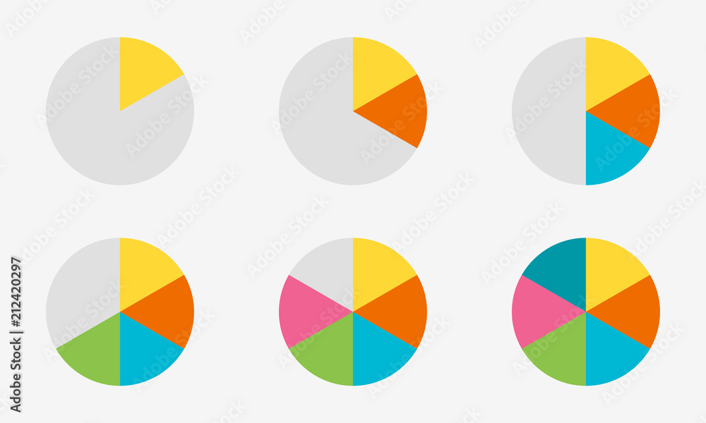 Pie chart with 6 slice, section or levels. Circle infographics concept ...