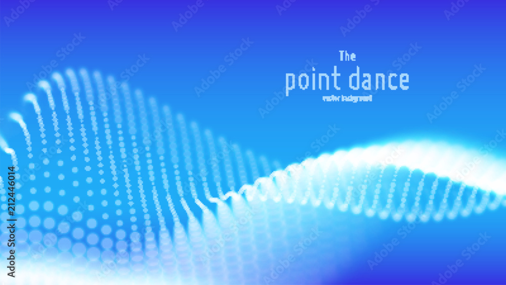 Vector abstract blue particle wave, points array, shallow depth of field. Futuristic ...
