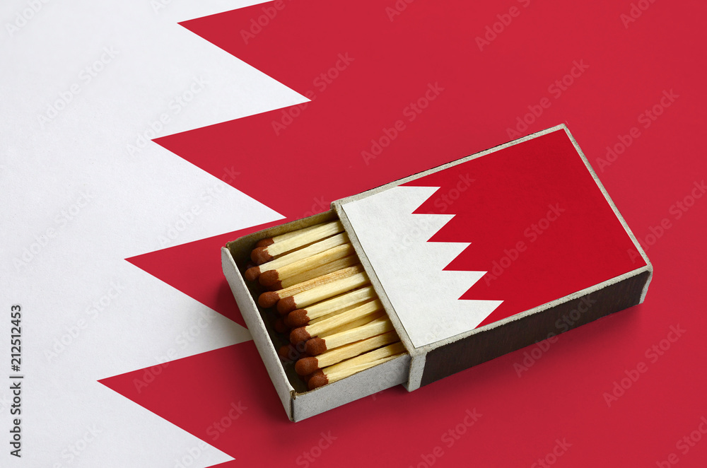 Bahrain flag is shown in an open matchbox, which is filled with matches ...