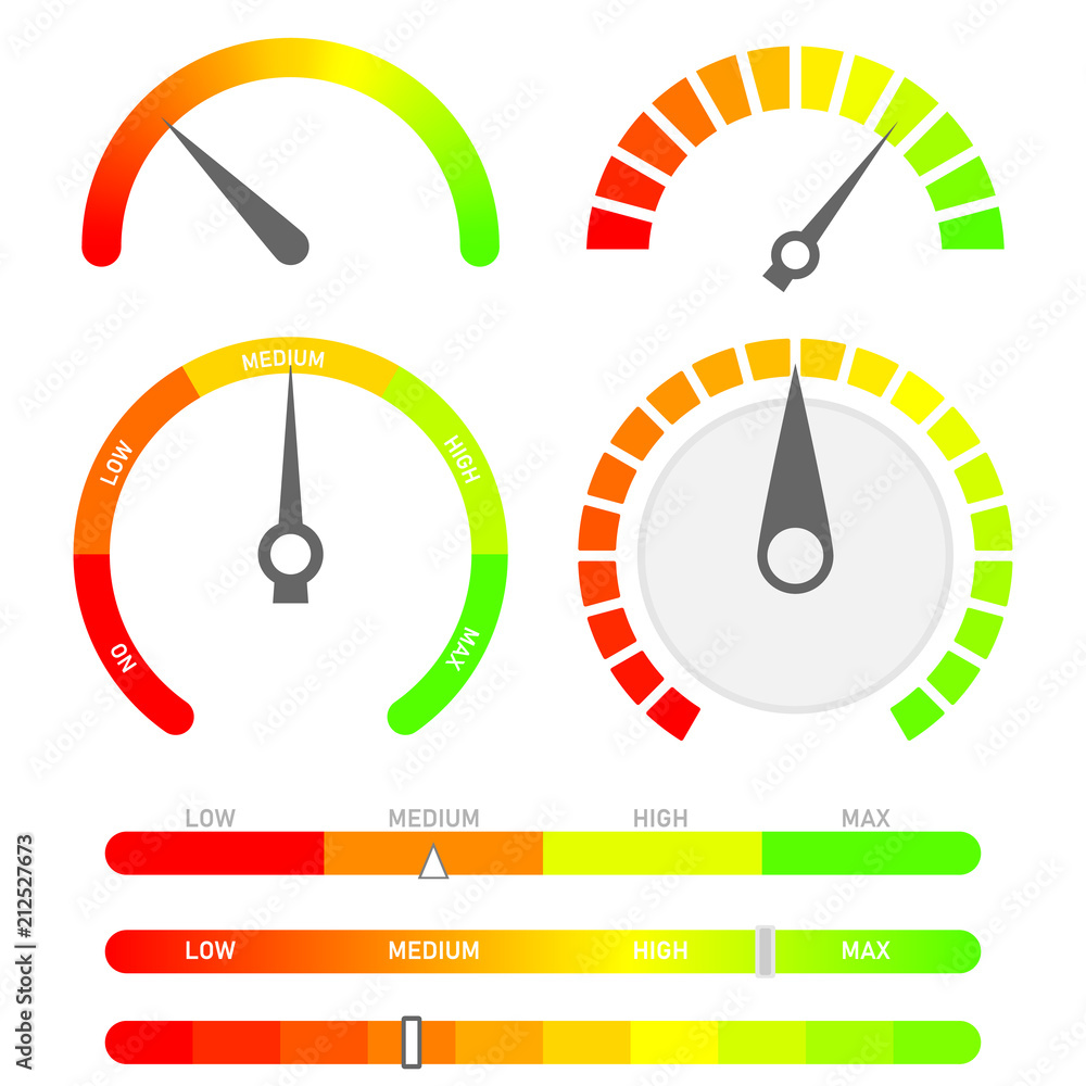 Minimalist score indicators with color levels from low to max. Abstract ...