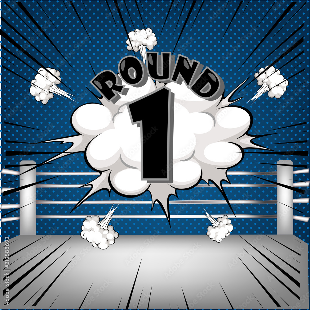 boxing ring corner with comic style blue Round1 Stock Vector | Adobe Stock