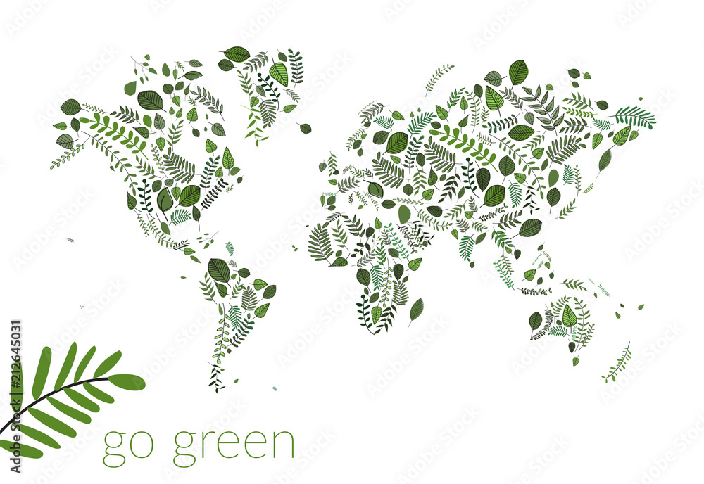 Vector de Stock vector map of the world made of green leaves ...