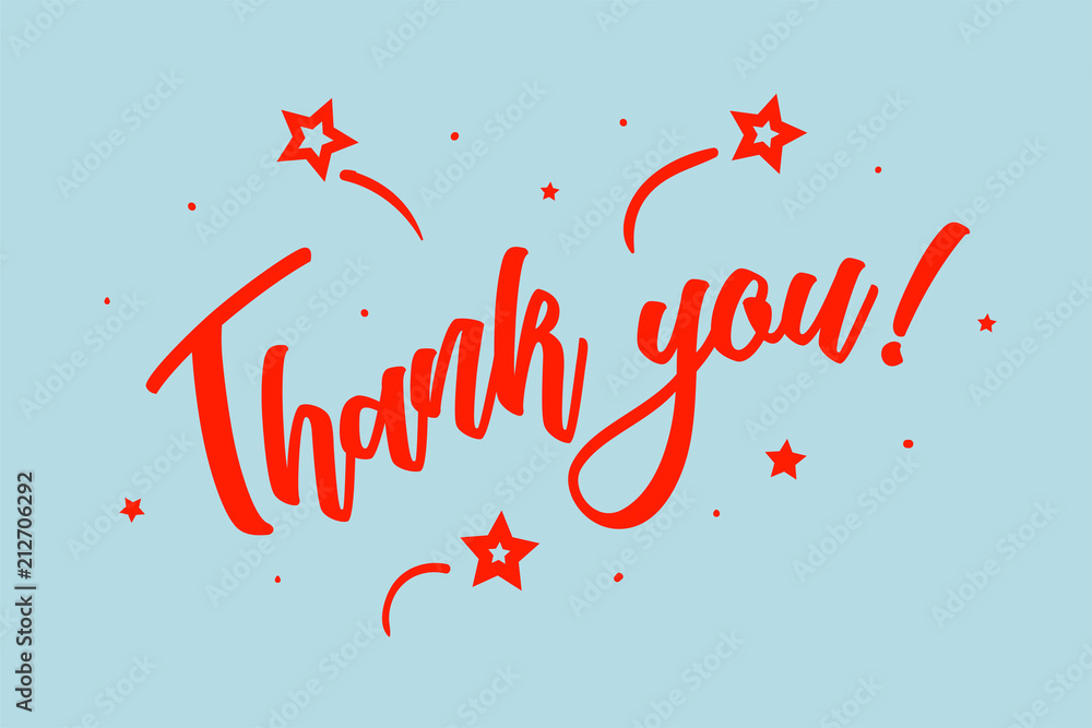 Thank you card. Beautiful greeting scratched calligraphy red text word ...
