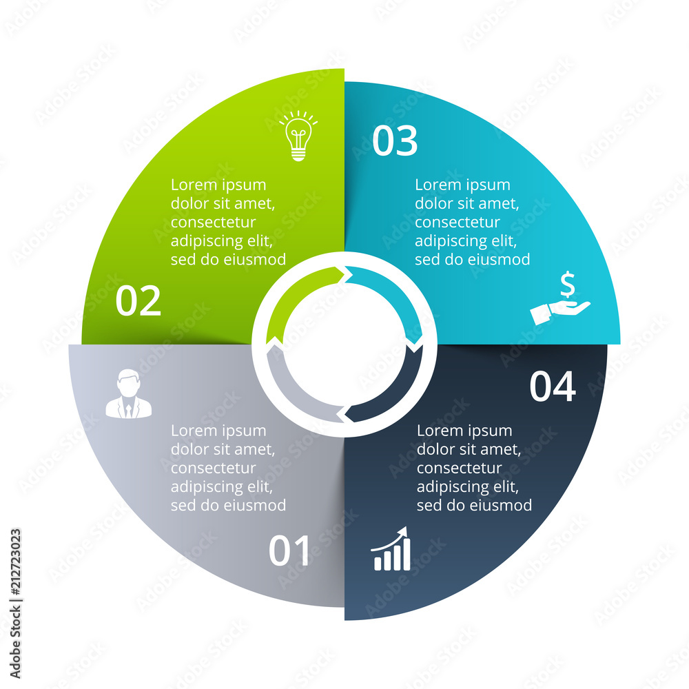Circle diagram divided into 4 parts, steps or options. Vector origami ...