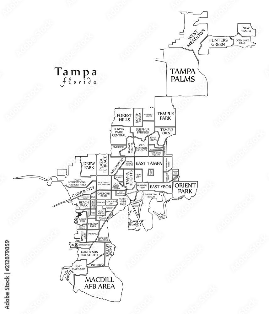 Map Of Tampa Fl Neighborhoods Modern City Map Tampa Florida City Of