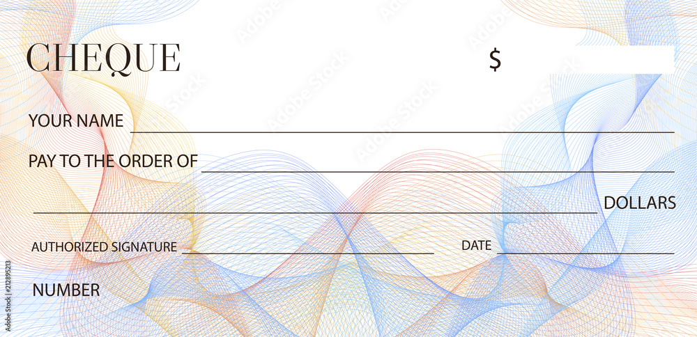 Cheque (Check template), Chequebook template. Blank bank cheque with ...
