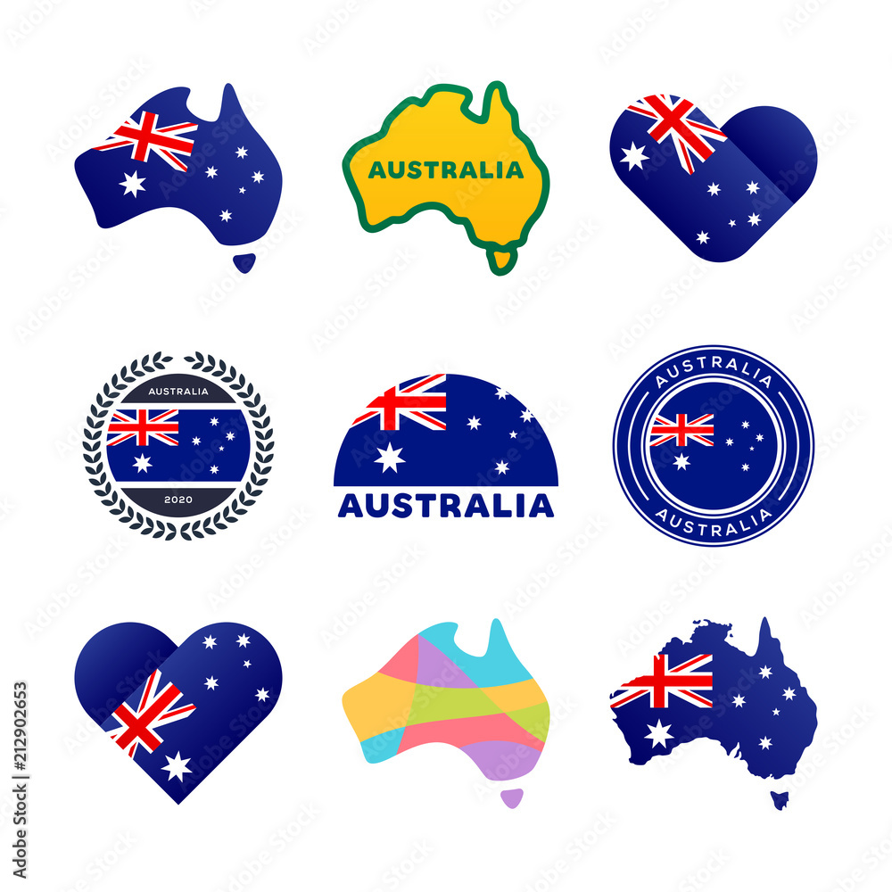Australian flag, map and other national symbols. I love Australia Stock ...
