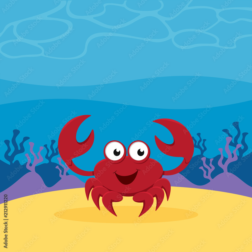 Cartoon crab under the sea Stock Vector | Adobe Stock