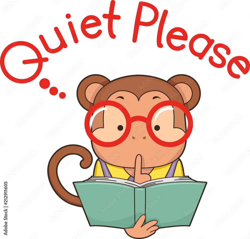 Monkey Library Quiet Please Illustration Stock Vector | Adobe Stock