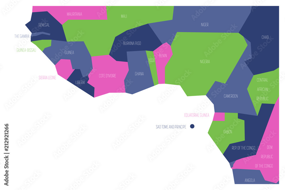 Countries of Guinea Gulf - Western Africa. Simplified and schematic ...