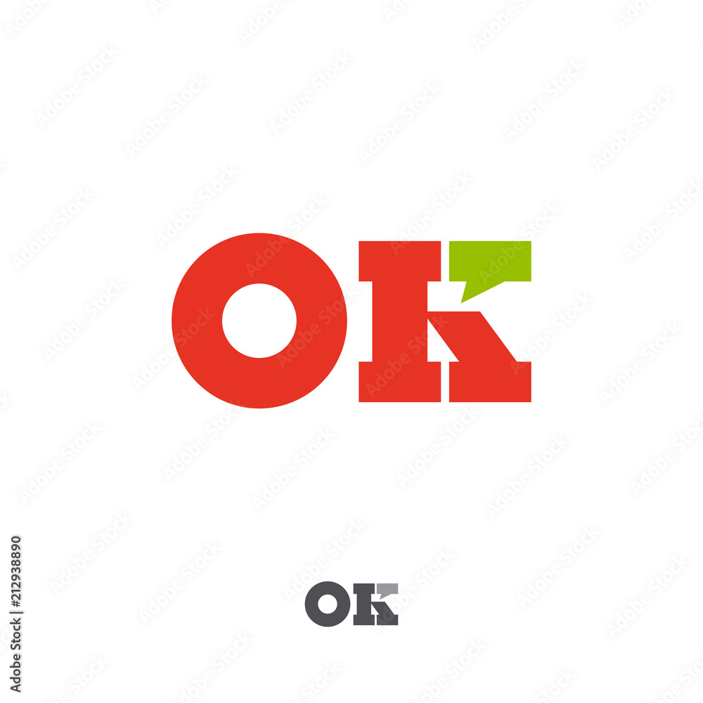 OK chat, UI logo. O and K letters with a comic bubble. Conversation ...