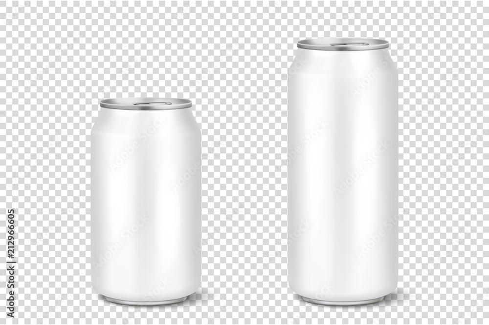 Vector realistic 3d empty glossy metal white aluminium beer pack or can visual 330ml 500ml. Can ...