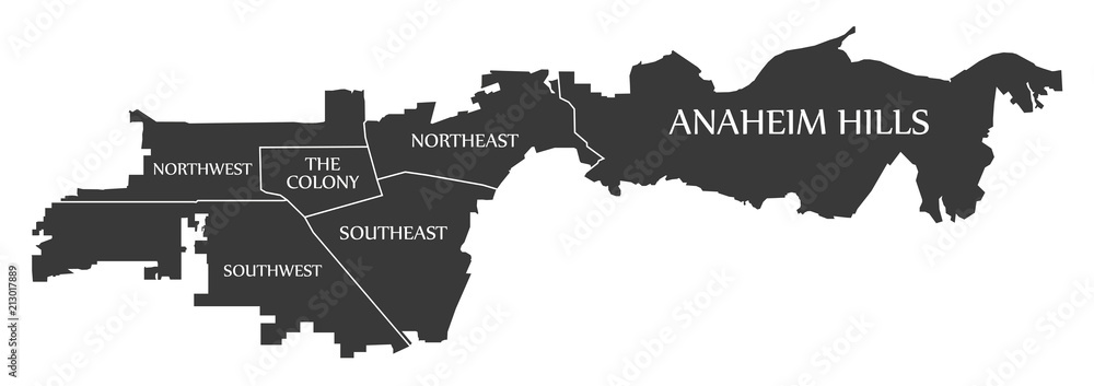 Anaheim California city map USA labelled black illustration Stock ...