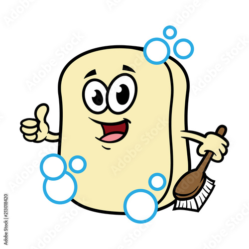 Cartoon Soap Character Holding Bath Brush Stock Vector | Adobe Stock