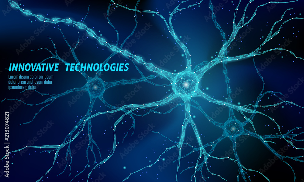 Vector de Stock Human neuron low poly anatomy concept. Artificial neural network technology ...