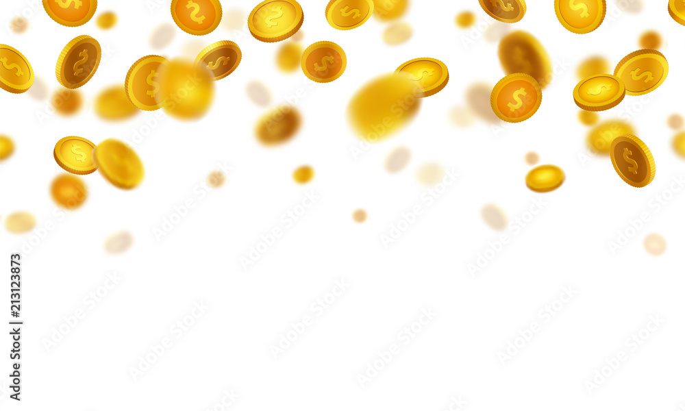 Stock vector illustration realistic falling gold coins. Rain from money ...