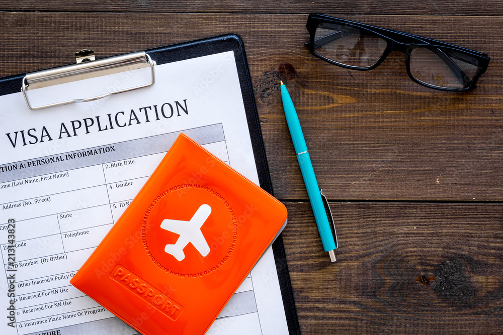 Visa prosessing. Registration of visas. Visa application form, pen ...