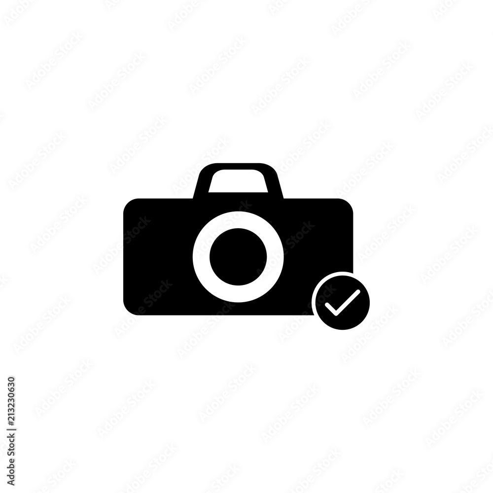Shooting confirmation Icon isolated. Camera and check mark symbol for ...