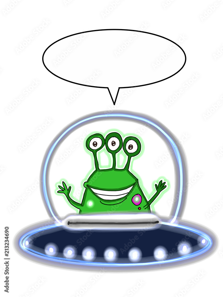 cartoon alien in the ufo ans speech bubble illustration Stock ...