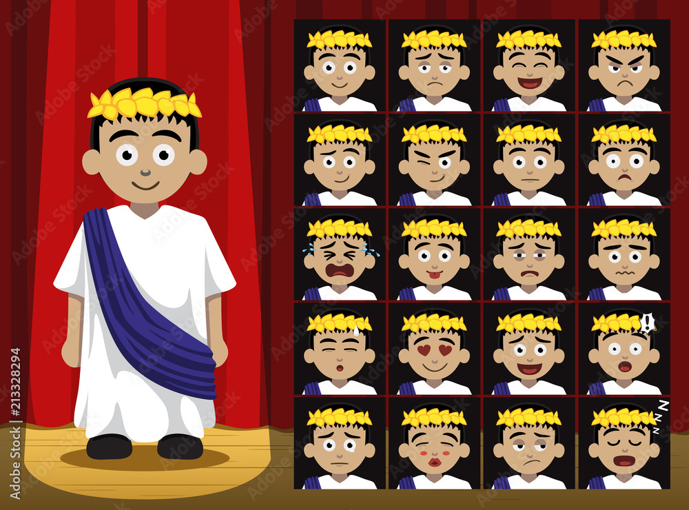 Boy Greek Roman Costume Cartoon Emotion faces Vector Illustration Stock ...