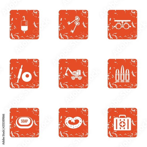 Strengthening icons set. Grunge set of 9 strengthening vector icons for ...