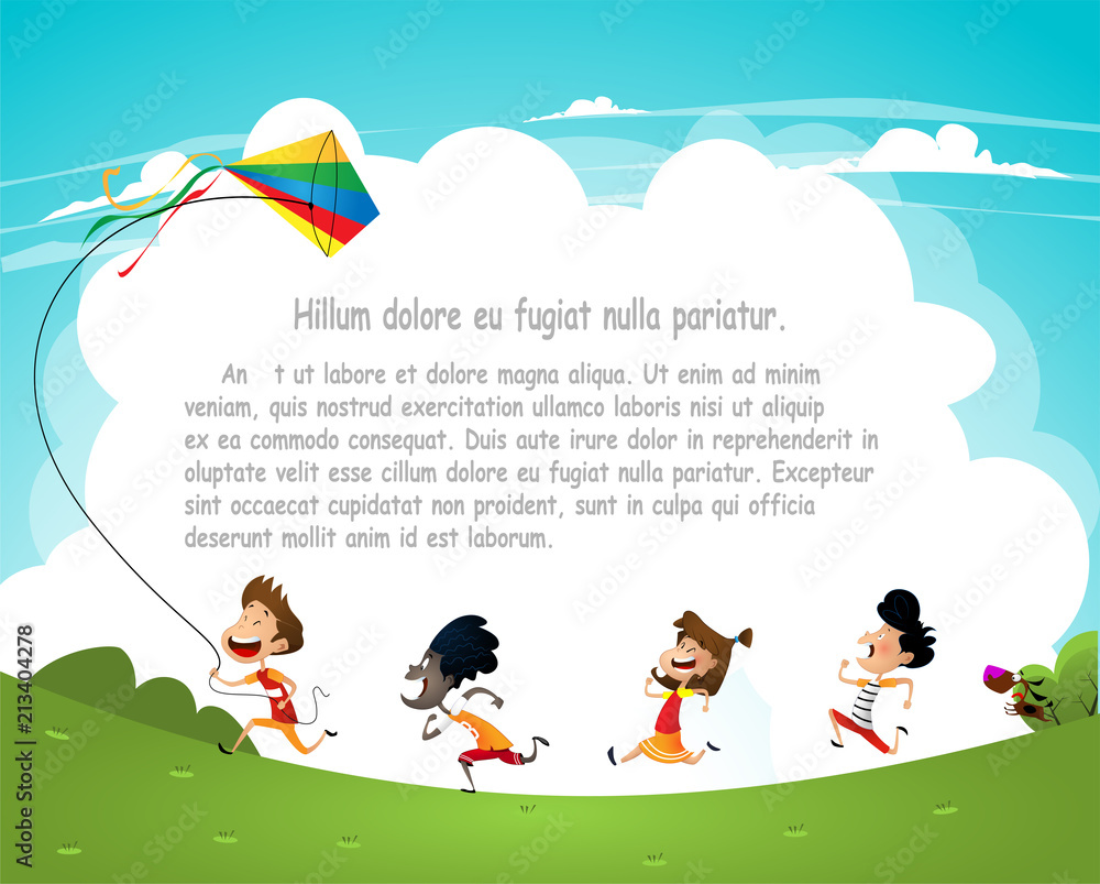 Cartoon kids flying kites Stock Vector | Adobe Stock