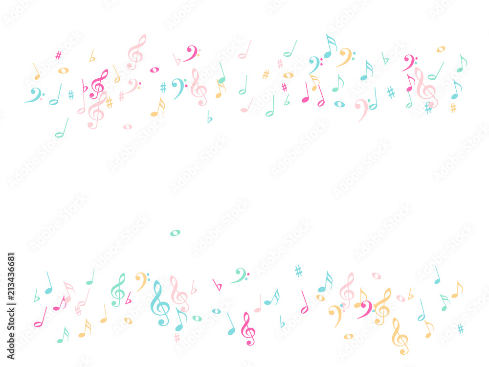 Music Notes Confetti Falling Chaos Vector. Music Symbols Texture Poster ...