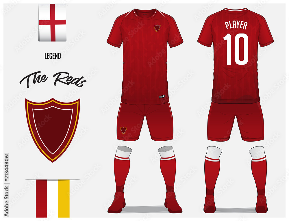 Soccer jersey or football kit template for football club. Red football ...
