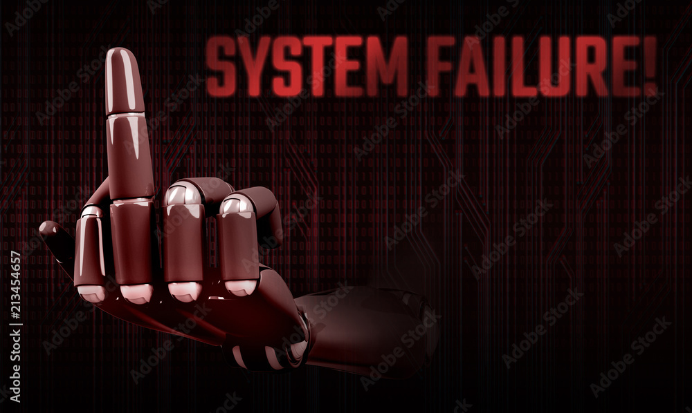 The robot arm showing the middle finger and the inscription " system ...
