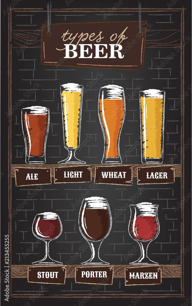 Beer types. A visual guide to types of beer. Various types of beer in ...