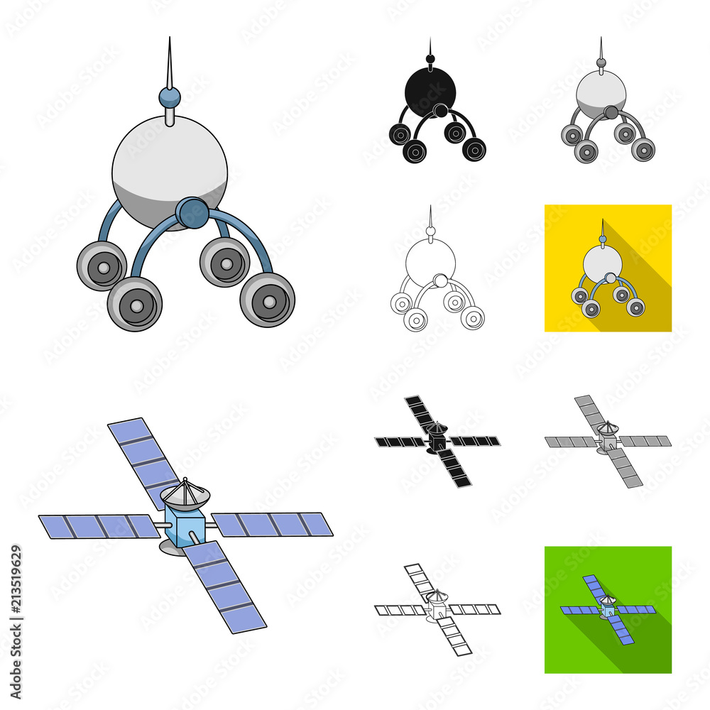 Space technology cartoon,black,flat,monochrome,outline icons in set ...