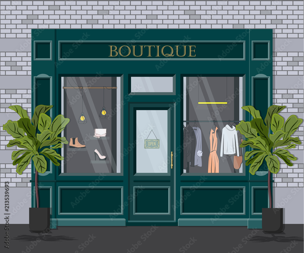 Graphic vector facade vintage boutique. Detailed Illustration of a ...