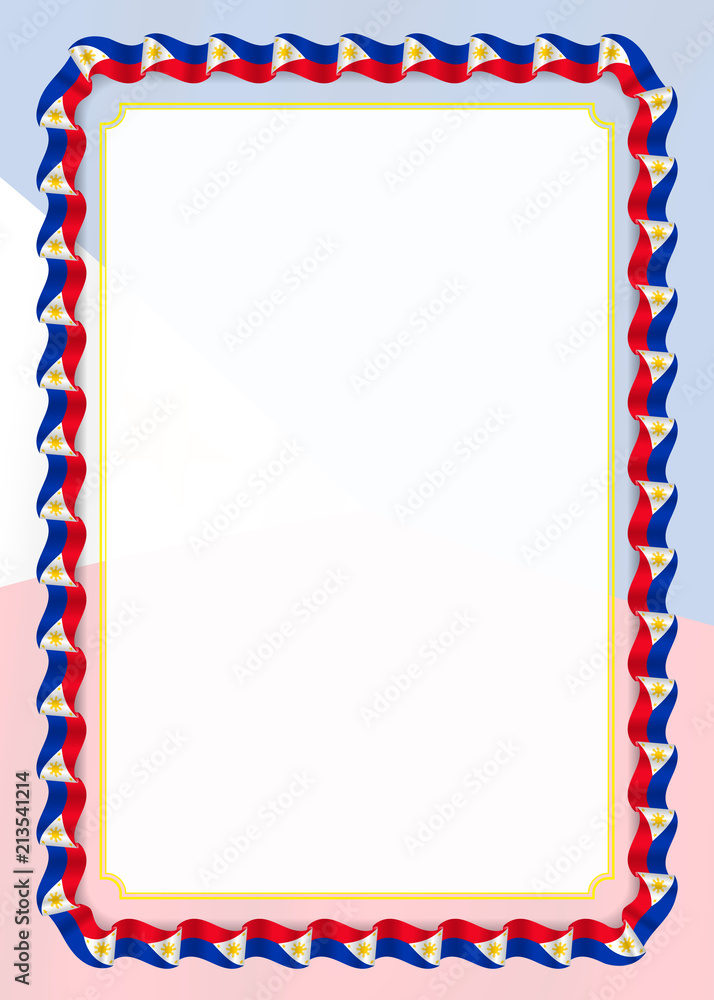Frame and border of ribbon with Philippines flag, template elements for ...