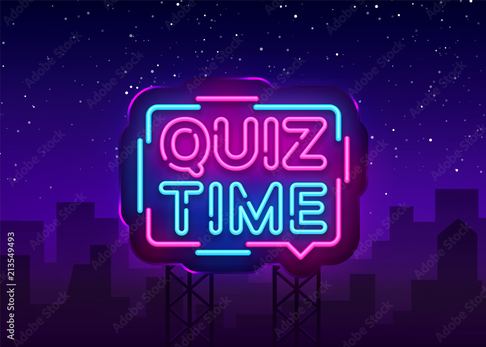 Quiz Time Announcement Poster Neon Signboard Vector Image Quiz Time