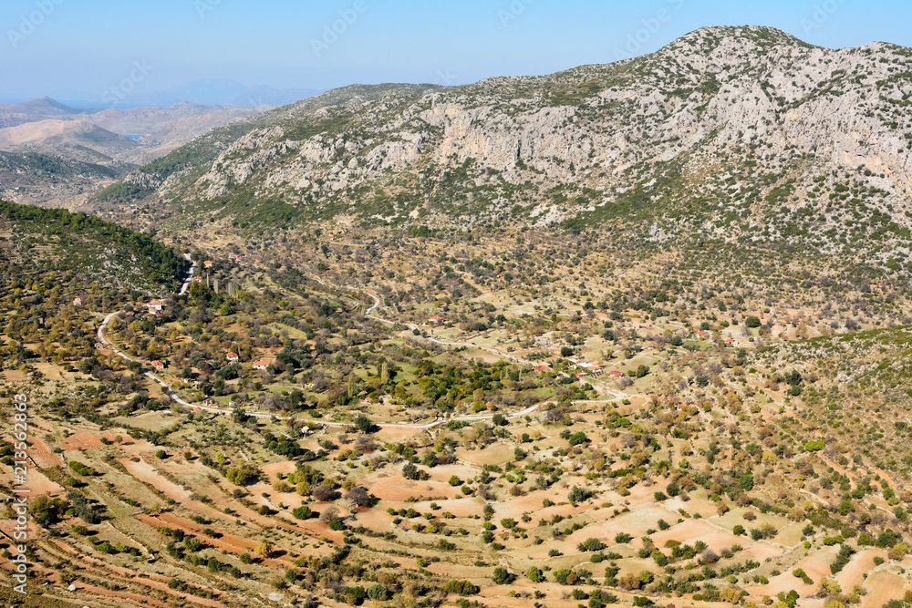 Arid landscape in the outskirts of Sogut village on Bozburun peninsula ...