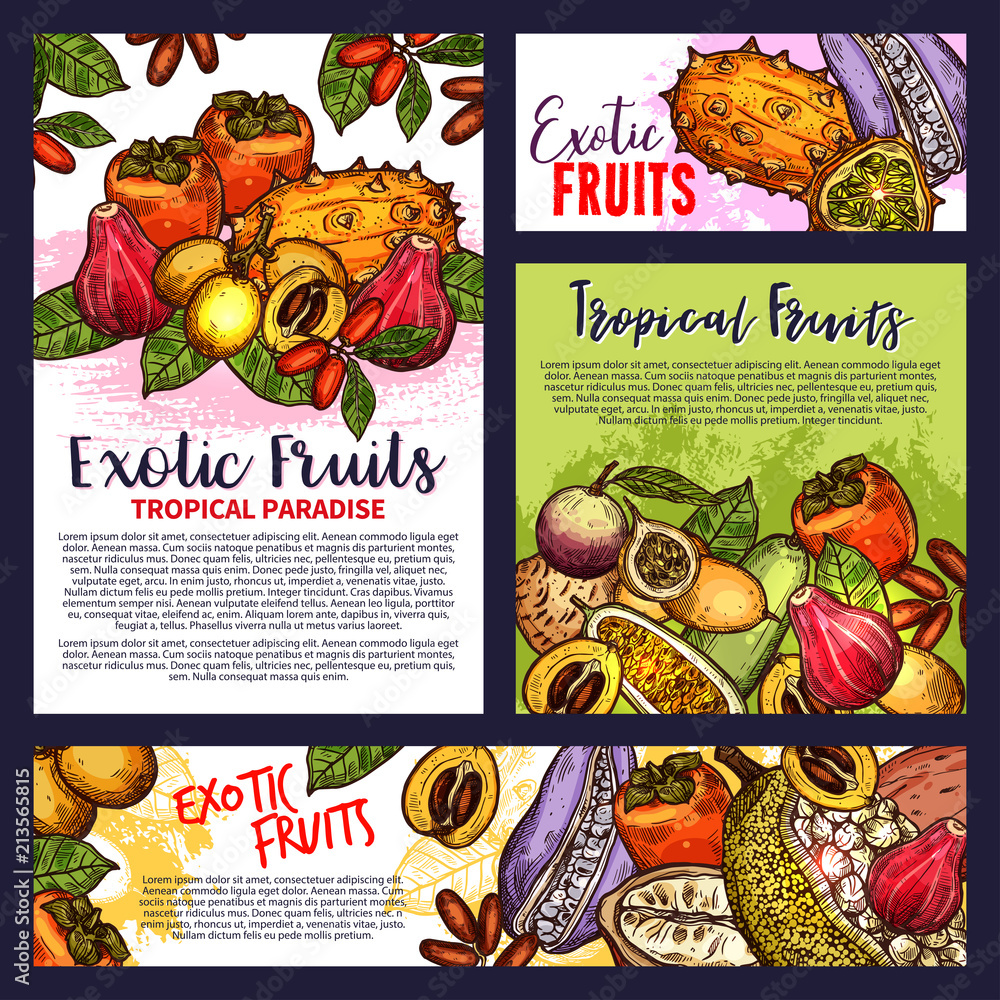Tropical exotic fruit posters vector groceries Stock Vector | Adobe Stock