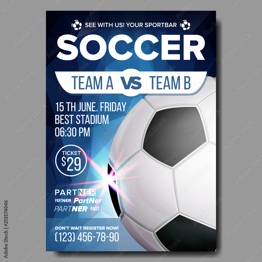 Soccer Poster Vector. Sports Bar Game Event Announcement. Football ...